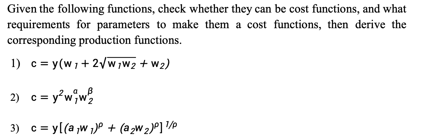 Given the following functions, check whether they can | Chegg.com