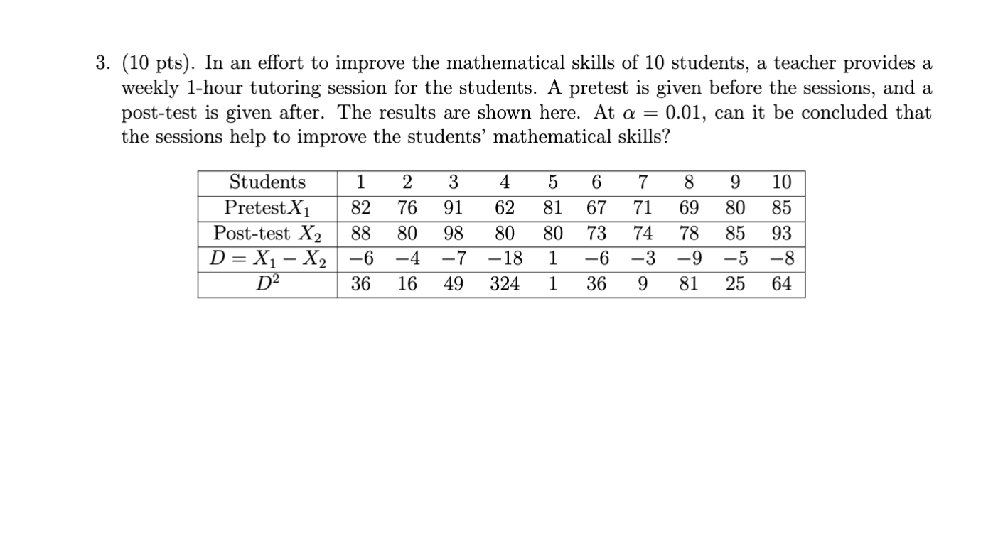 Solved (10 pts). In an effort to improve the mathematical | Chegg.com