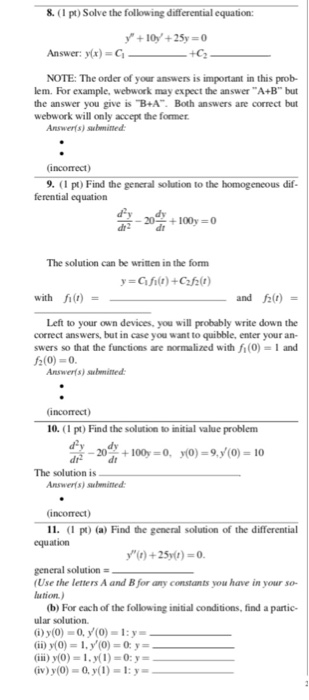 Solved Solve the following differential equation: y" + 10y' | Chegg.com