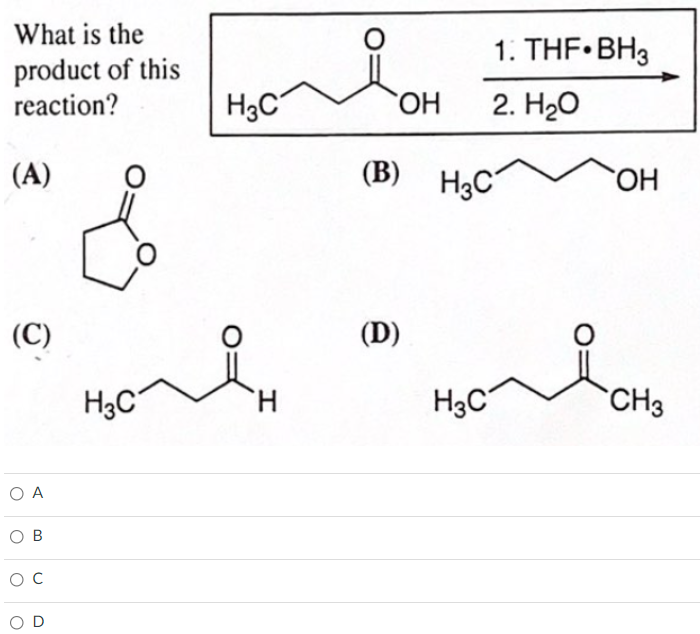 Solved What is the product of this reaction? 1. THF.BH3 2. | Chegg.com
