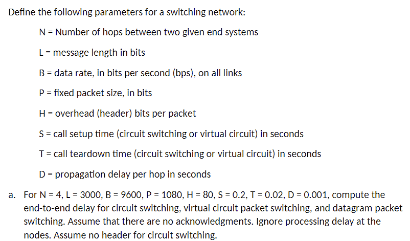 Solved Define the following parameters for a switching | Chegg.com