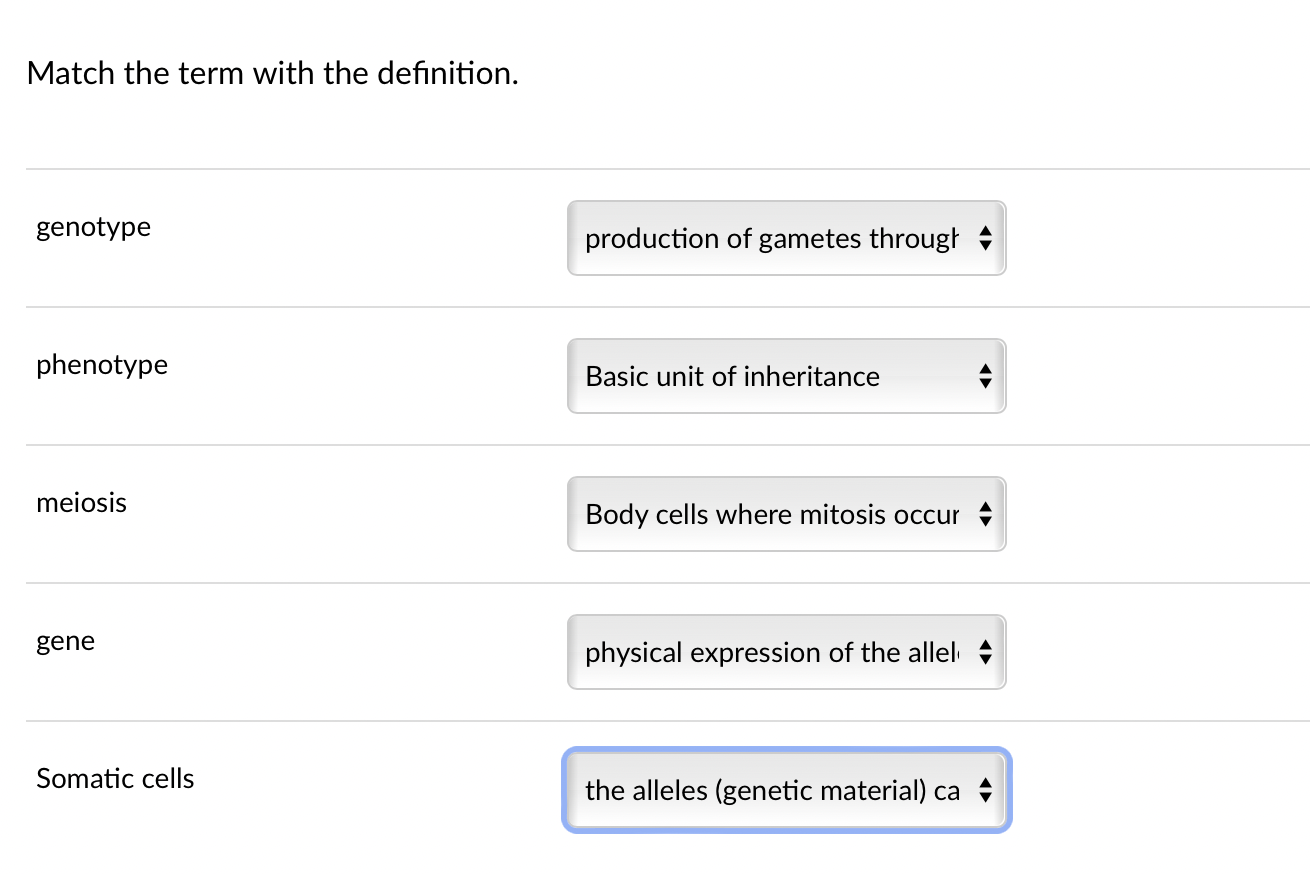 Solved Match the term with the definition. genotype | Chegg.com