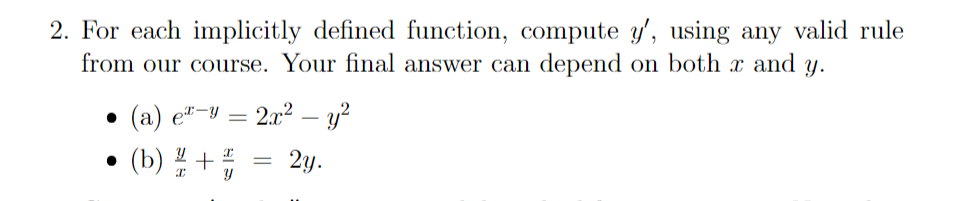 Solved 2. For each implicitly defined function, compute y′, | Chegg.com
