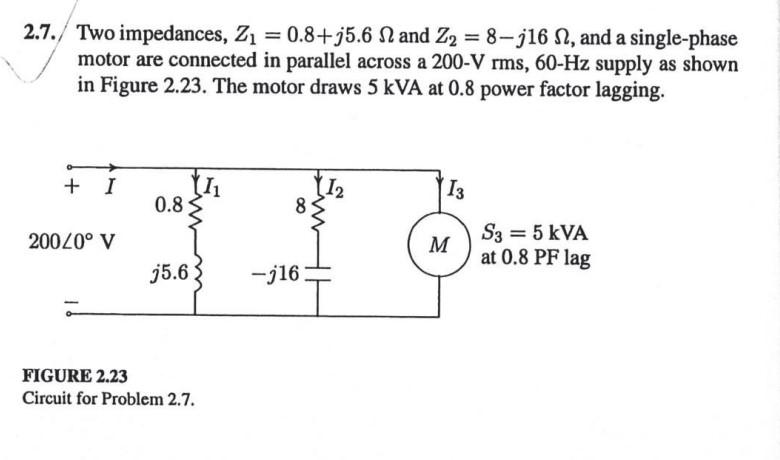 Solved 2.7. Two impedances, Z1=0.8+j5.6Ω and Z2=8−j16Ω, and | Chegg.com