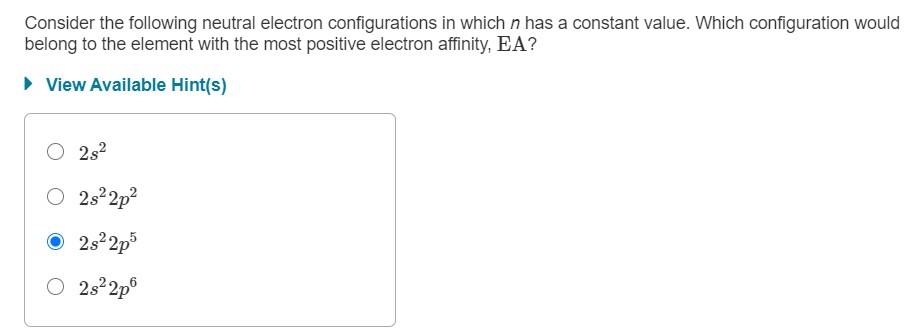 Solved Consider the following neutral electron | Chegg.com