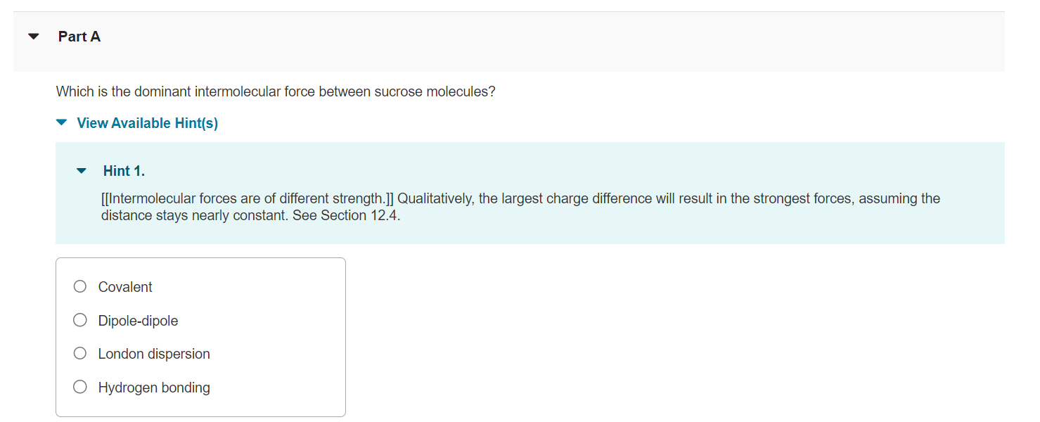 Solved Which is the dominant intermolecular force between | Chegg.com