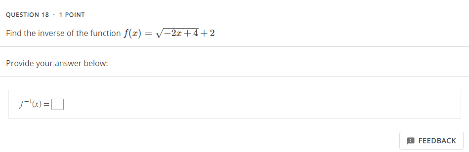 Solved QUESTION 18⋅1 POINT Find the inverse of the function | Chegg.com
