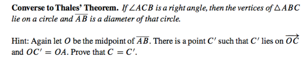 Solved Converse to Thales' Theorem. If LACB is a right | Chegg.com