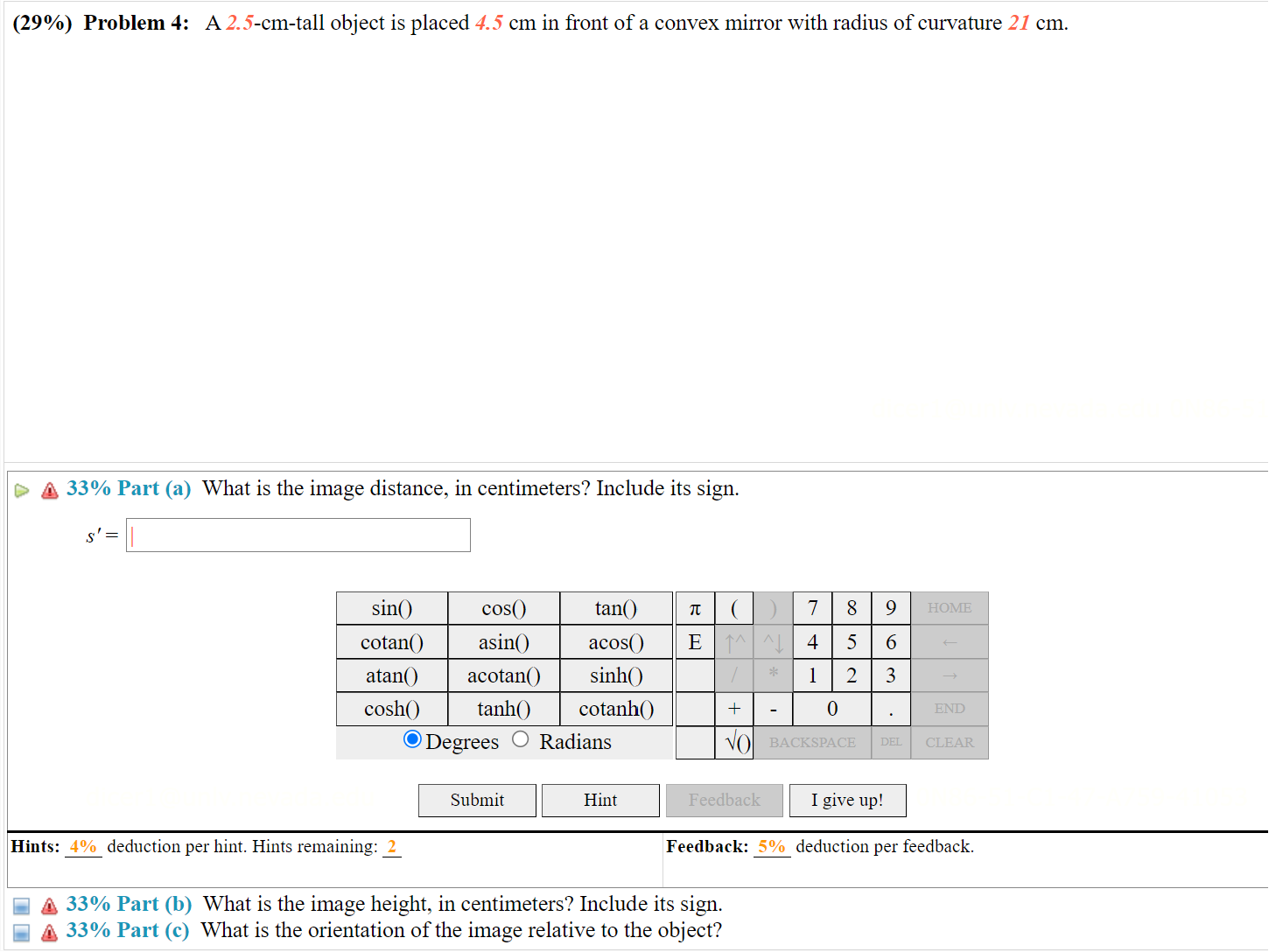Solved (29%) ﻿Problem 4: A 2.5-cm-tall object is placed | Chegg.com