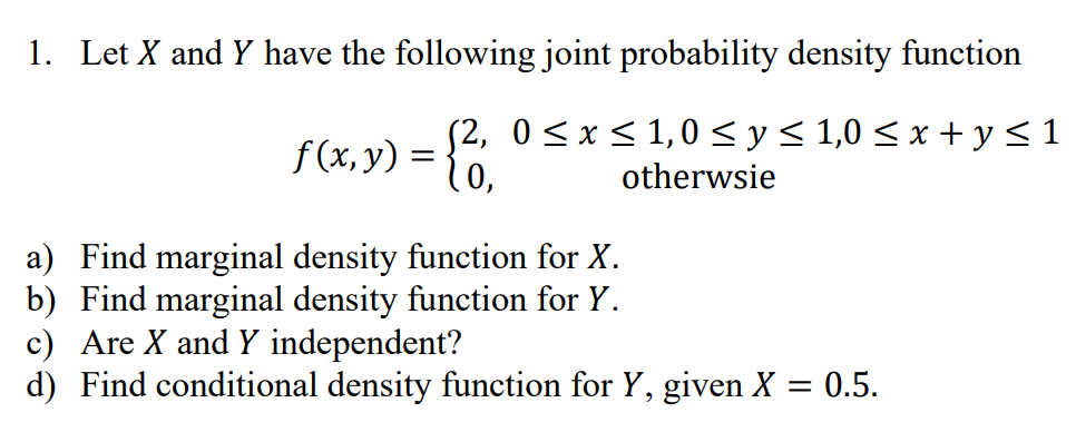 [Solved]: 1. Let ( X ) and ( Y ) have the following jo
