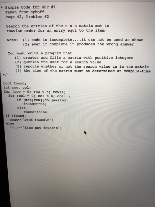 Solved * Sample Code for GHP #1 Taken from Nyhoff Page 42, | Chegg.com