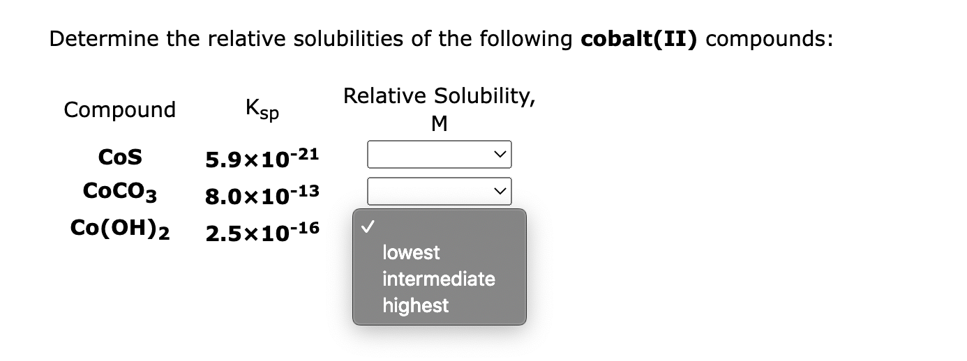 Solved Determine the relative solubilities of the following | Chegg.com