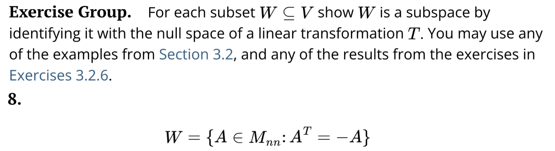 Solved Exercise Group. For each subset W⊆V show W is a | Chegg.com