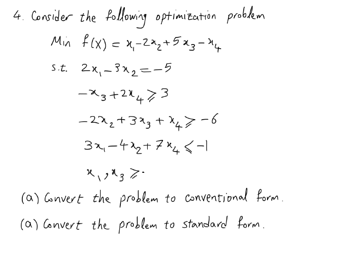 Solved 4. Consider the following optimization problem Min | Chegg.com