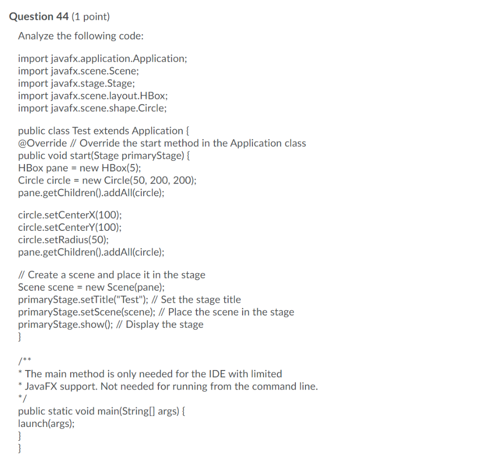 Solved Question 44 (1 point) Analyze the following code: | Chegg.com