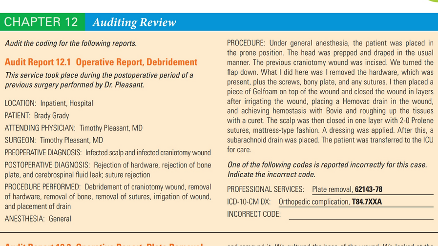 Solved CHAPTER 12 Auditing Review Audit the coding for the | Chegg.com