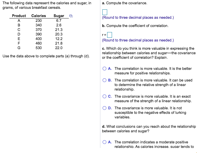 Solved a. Compute the covariance. The following data | Chegg.com