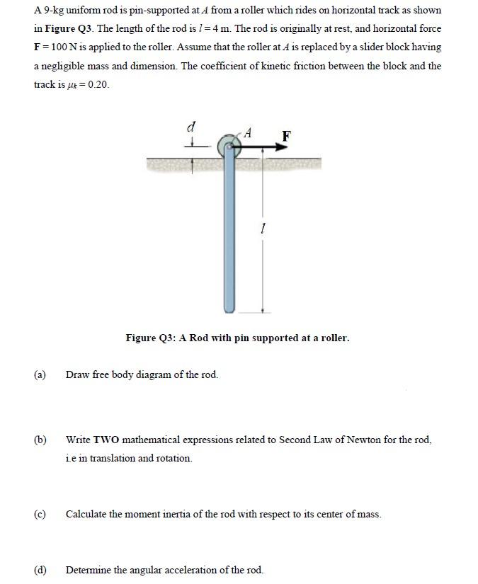 Solved A 9-kg uniform rod is pin-supported at A from a | Chegg.com