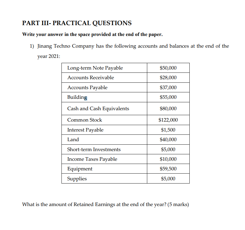 Solved PART III- PRACTICAL QUESTIONS Write your answer in | Chegg.com