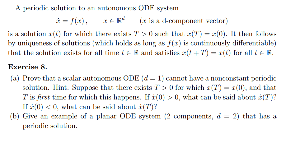Solved A periodic solution to an autonomous ODE system | Chegg.com