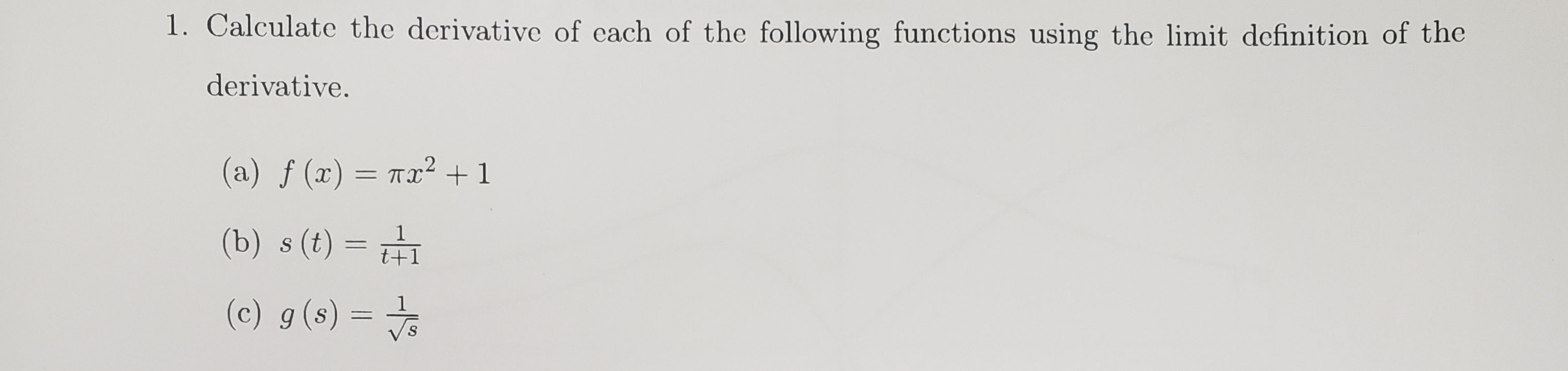 Solved 1. Calculate the derivative of each of the following | Chegg.com