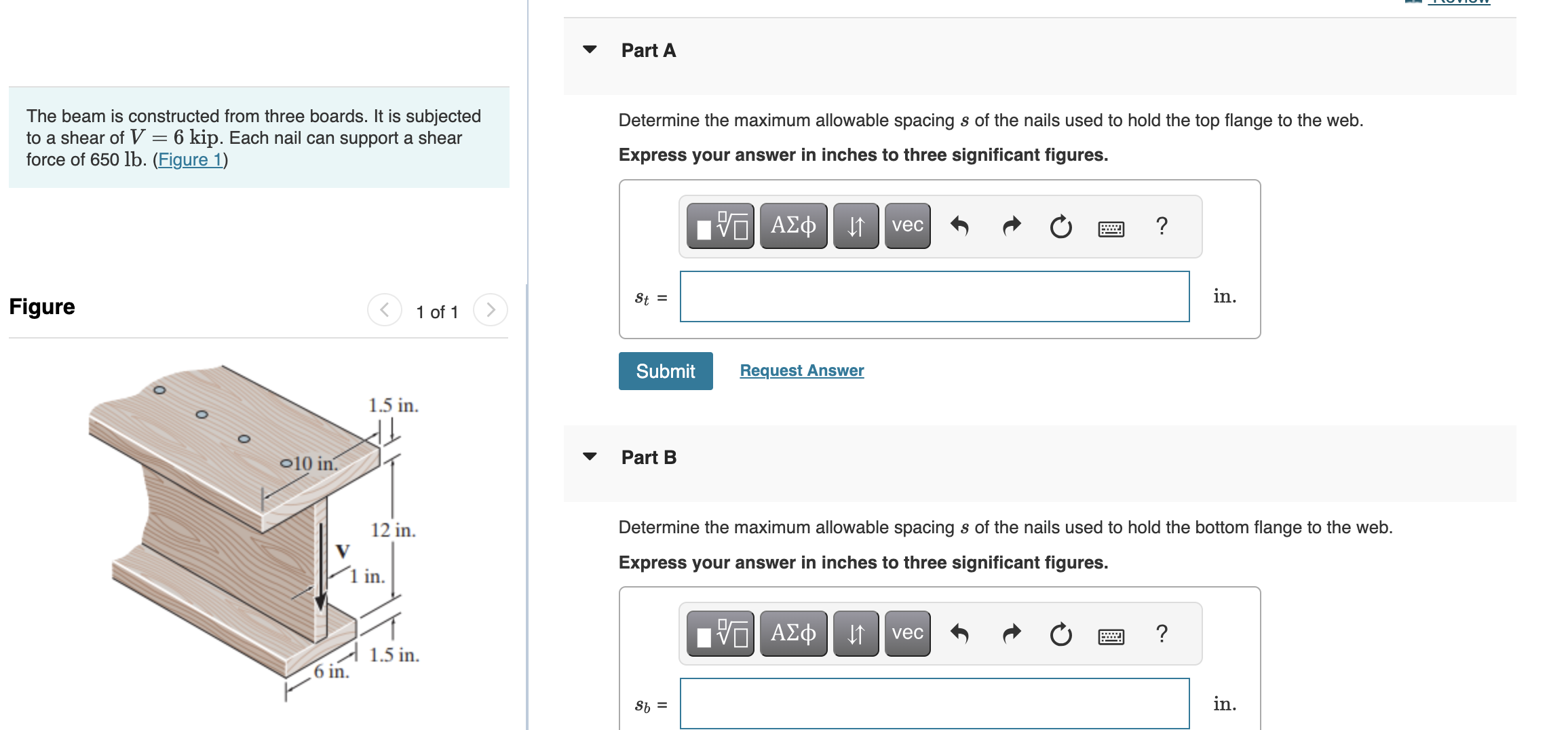 Solved The beam is constructed from three boards. It is | Chegg.com