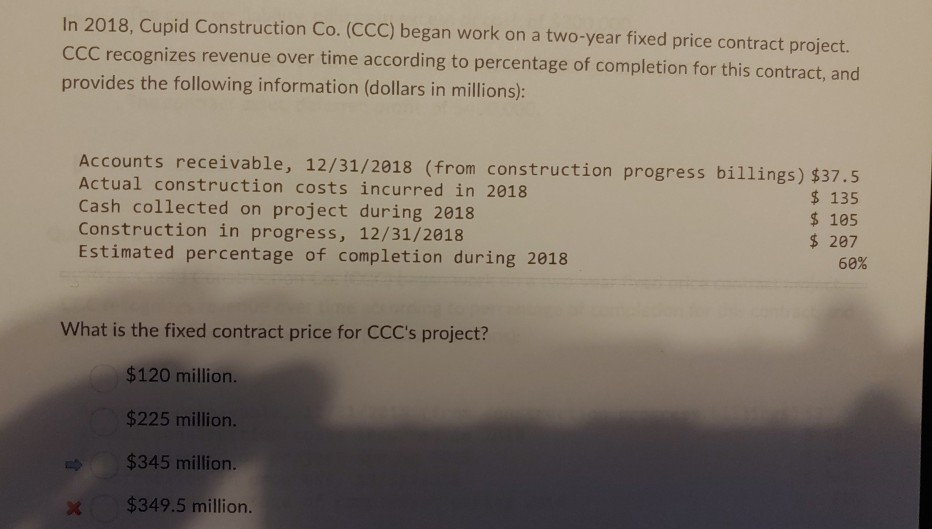 Solved In 2018, Cupid Construction Co. (CCC) began work on a | Chegg.com