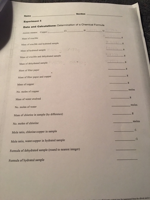 Experiment 4 Data and Calculations: Determination of | Chegg.com