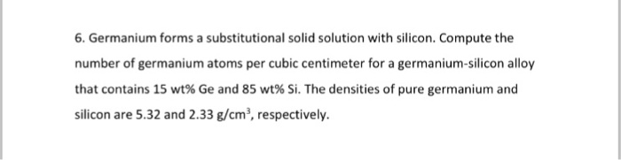 Solved 6. Germanium forms a substitutional solid solution | Chegg.com Solved 6. Germanium forms a substitutional solid solution | Chegg.com