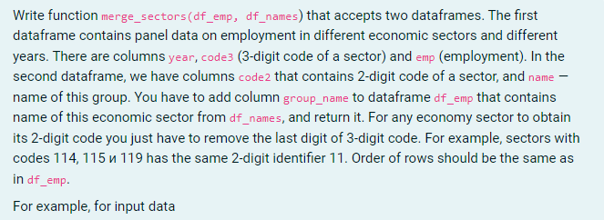 Solved Write function merge_sectors ( df_emp,df_names ) that | Chegg.com