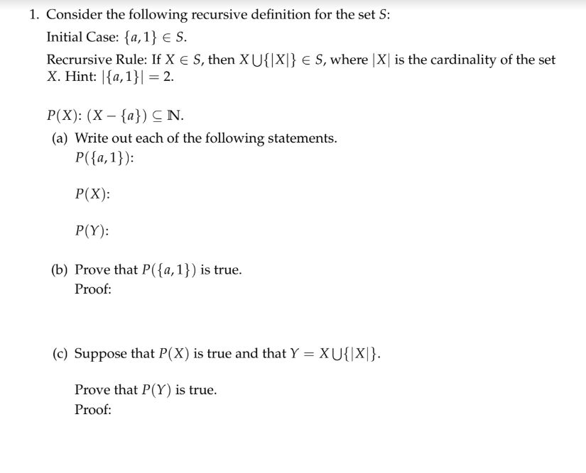 Solved 1. Consider the following recursive definition for | Chegg.com