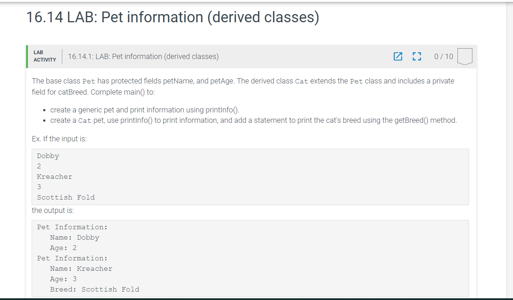Solved In java create the following lab | Chegg.com
