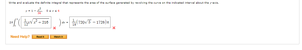 Solved y=1−36x2,0≤x≤6 | Chegg.com