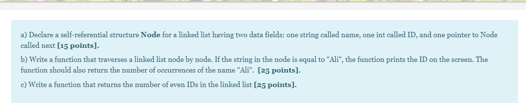 Solved a) Declare a self-referential structure Node for a | Chegg.com