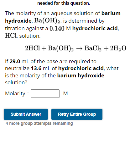 Solved The molarity of an aqueous solution of barium | Chegg.com
