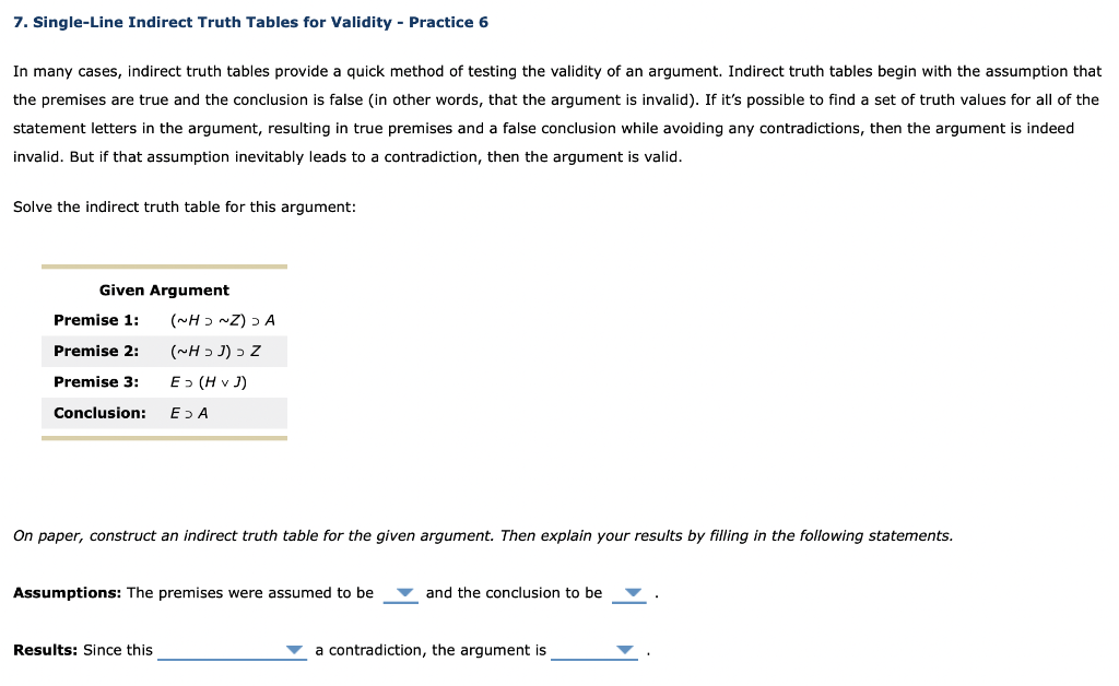 7. Single-Line Indirect Truth Tables for Validity - | Chegg.com