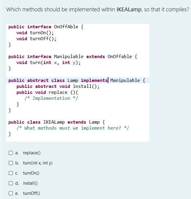 Solved Which methods should be implemented within IKEALamp, | Chegg.com