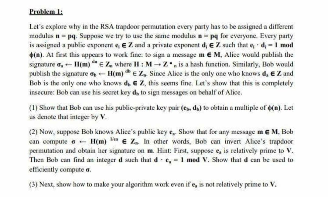 Solved Problem 1 Lets Explore Why In The Rsa Trapdoor 
