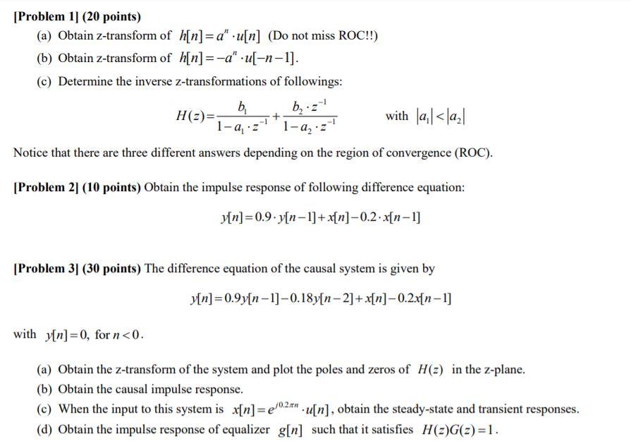 Solved [Problem 4] (20 points) Give an IIR filter defined by | Chegg.com