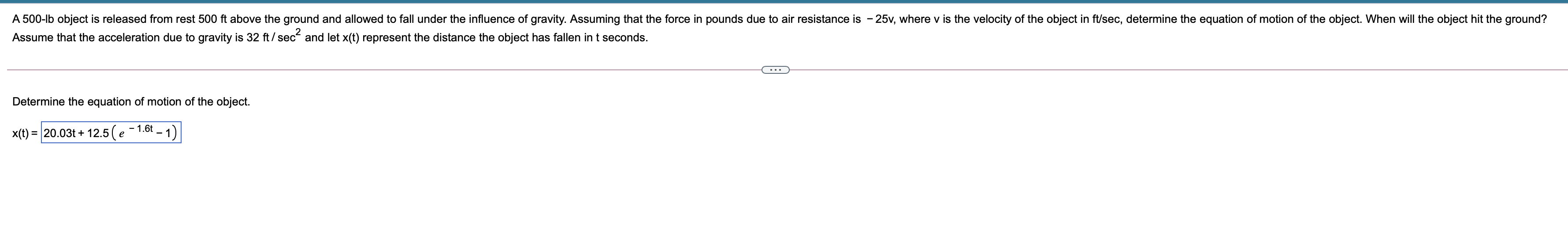 Solved A 500-lb object is released from rest 500 ft above | Chegg.com