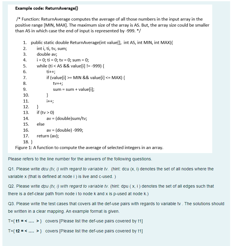 Solved Example code: ReturnAverage() /* Function: | Chegg.com