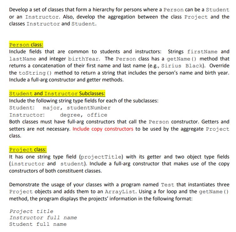 Solved Develop a set of classes that form a hierarchy for | Chegg.com