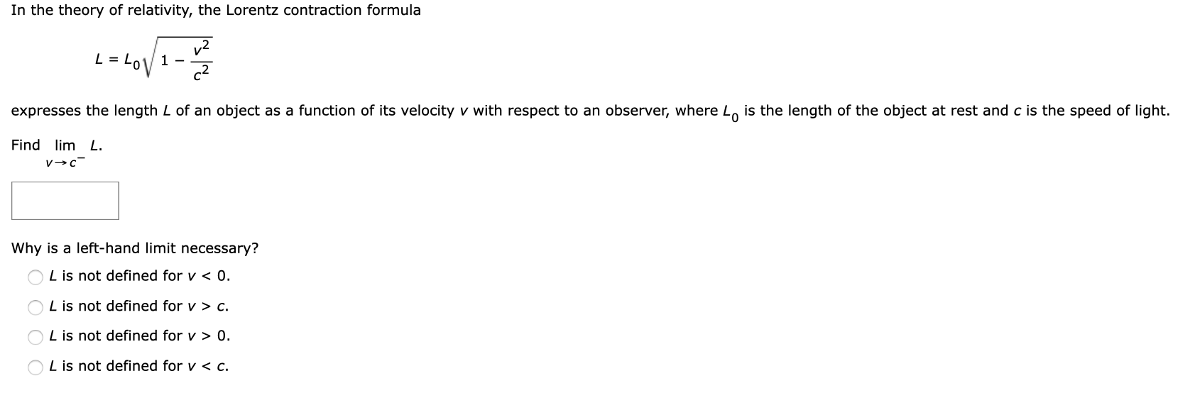 Solved In The Theory Of Relativity The Lorentz Contraction