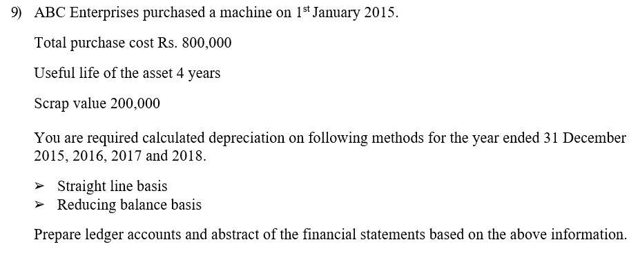 Solved 9) ABC Enterprises purchased a machine on 1st January | Chegg.com