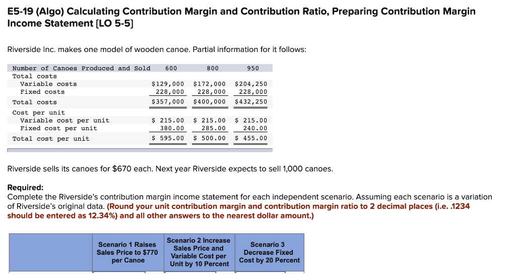 Solved E5-19 (Algo) Calculating Contribution Margin and | Chegg.com