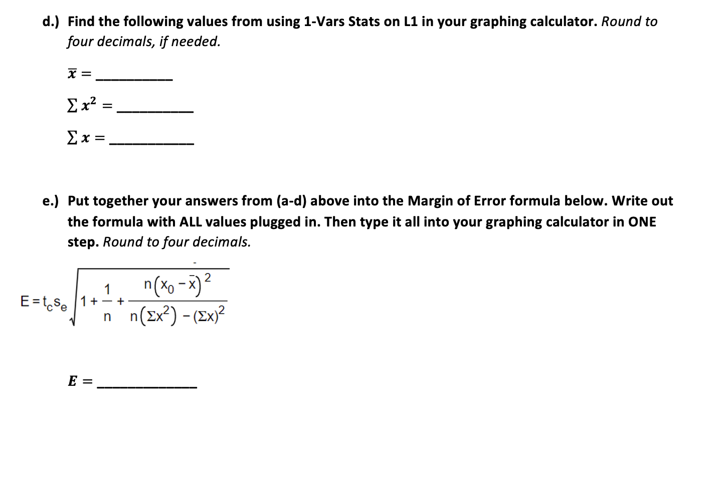 Solved Linear Regression Prediction Interval Worksheet Show | Chegg.com
