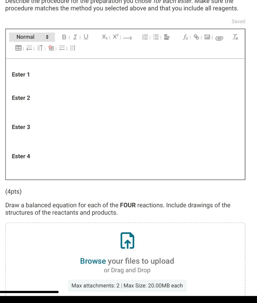Solved In the table below, choose the four unique esters you | Chegg.com