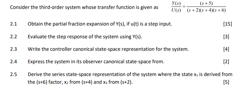 Solved Consider the third-order system whose transfer | Chegg.com