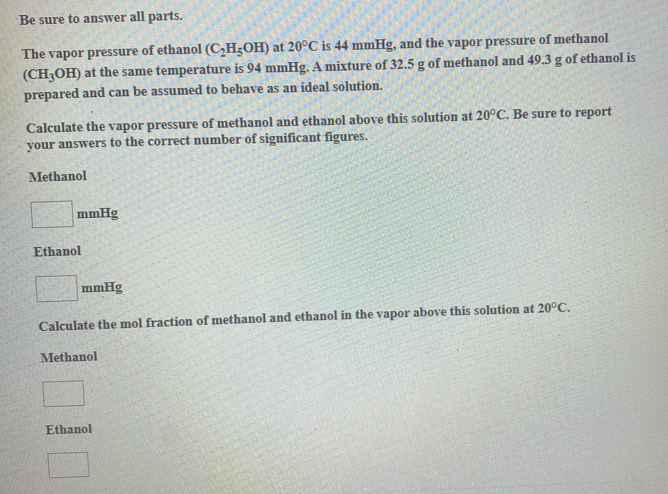 Solved Be sure to answer all parts. The vapor pressure of | Chegg.com