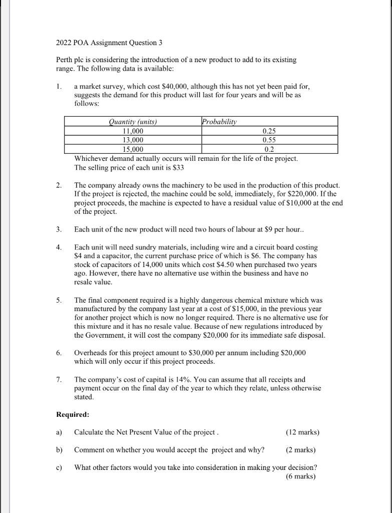 2022 POA Assignment Question 3 Perth plc is | Chegg.com